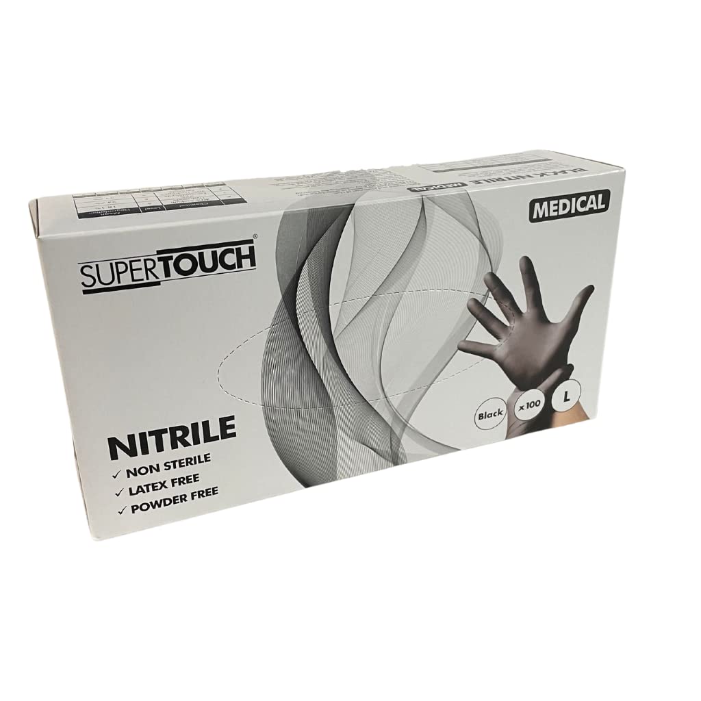 Supertouch Nitrile Gloves in Black - Box Of 100 in 3 Sizes – Forever ...